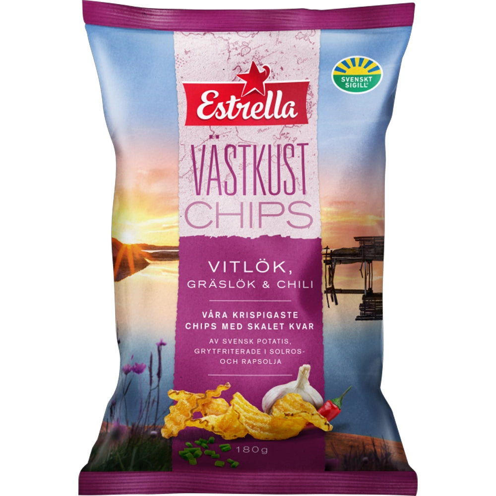 Estrella Västkust Chips Garlic, Chives & Chili 180g – Snackje