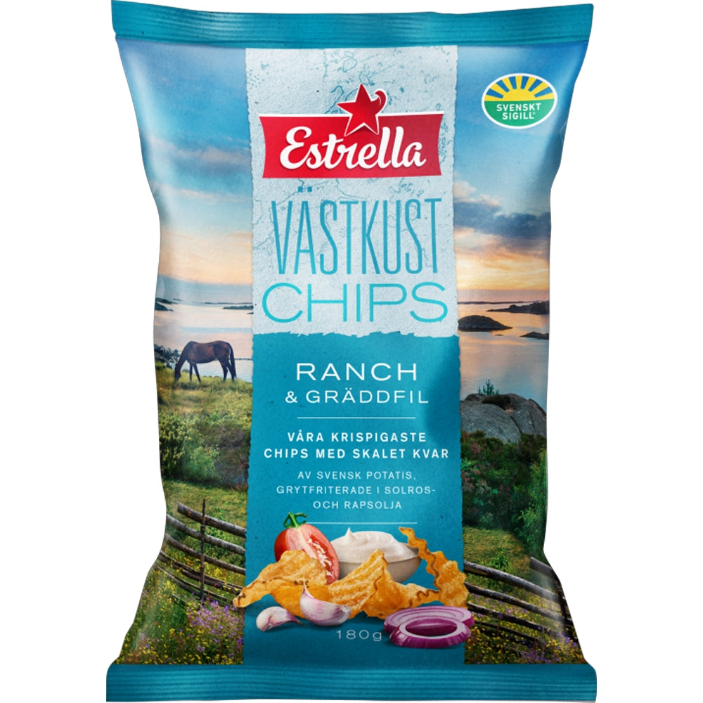 Estrella Västkust Chips Ranch & Sour Cream 180g – Snackje